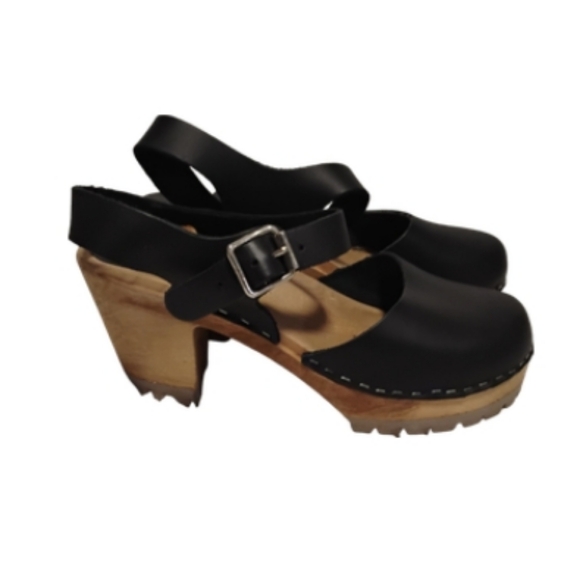 MIA | Shoes | Mia Black Leather Clogs With Wooden Heel | Poshmark